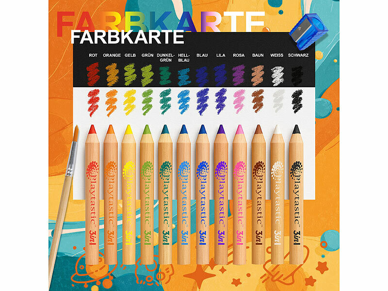 12 crayons de couleur aquarelle avec taille-crayon et pinceau | Loisirs ...