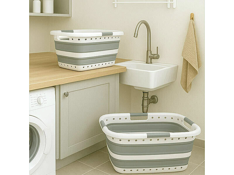2 paniers à linge pliables 28 et 40 L | Accessoires salle de bain ...