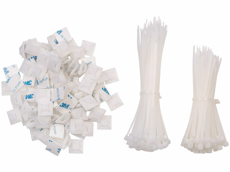 200 serre-câbles avec 100 supports autocollants - coloris blanc ...