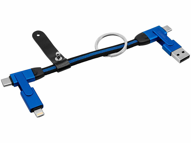 Câble USB-A/C vers USB-C/Lightning porte-clé 100 W | USB-C | Pearl.fr