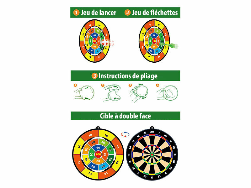 Cible double face à scratch pliable Ø 72 cm | Jeux de société | Pearl.fr