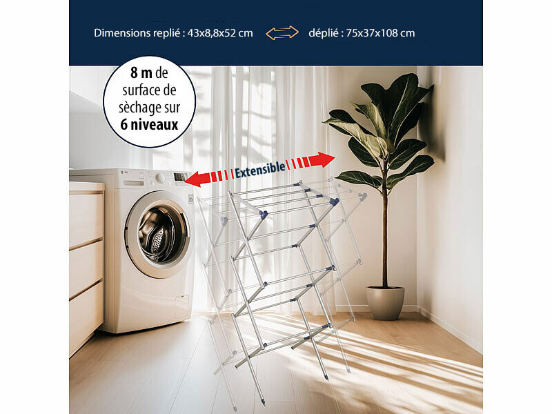 Étendoir à linge pliable et extensible | Repassage et textiles | Pearl.fr