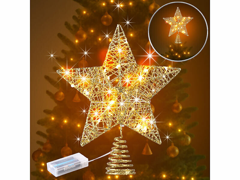 Étoile dorée Ø 25 cm 20 LED pour sapin de Noël | Boules et ornements ...