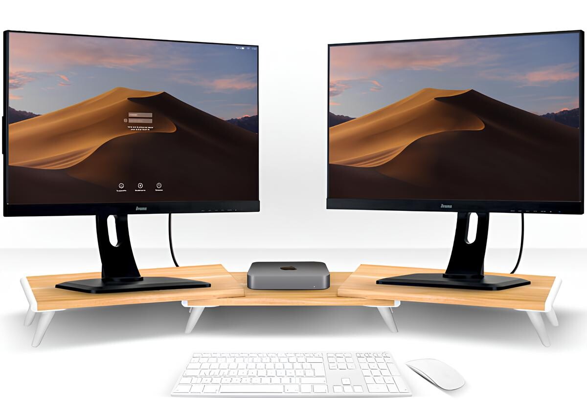 Support en bois pour 2 écrans PC Dual Monitor Stand | Supports pour ...