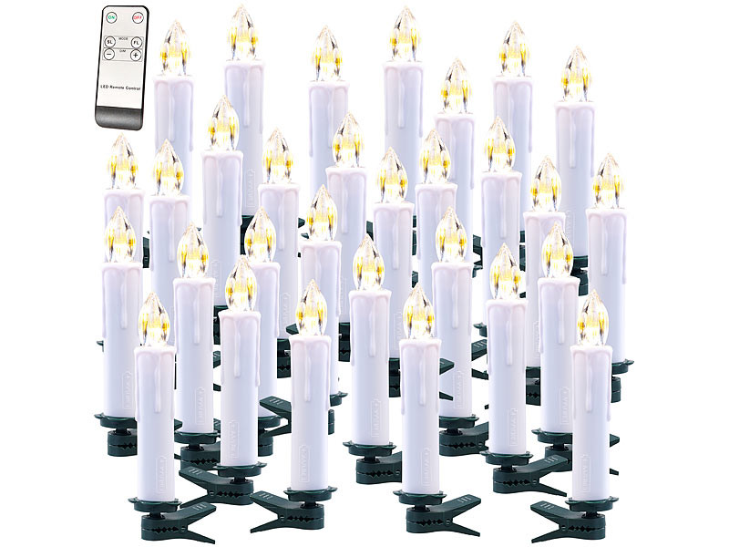 30 bougies LED blanches avec télécommande XMS-35.r | Bougies à LED pour sapin | Pearl.fr