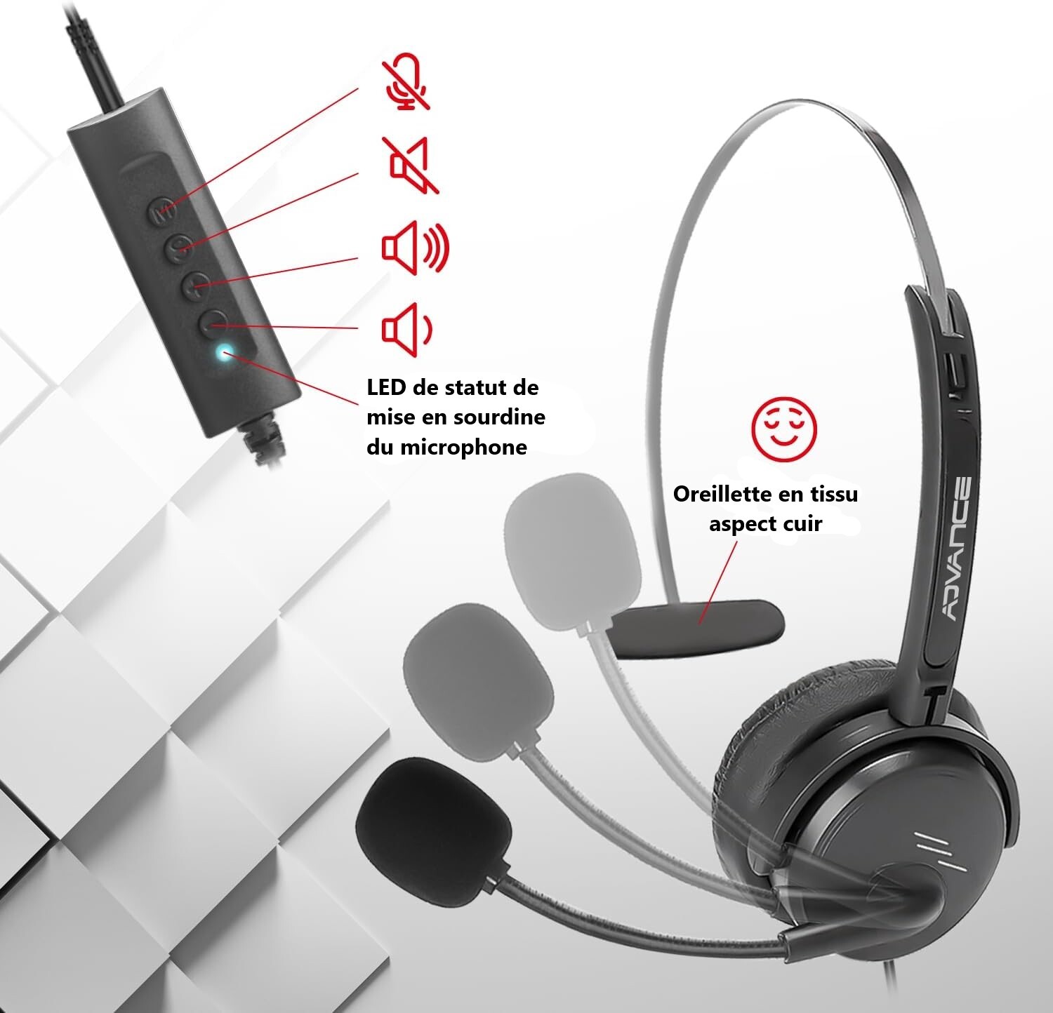 Micro-casque filaire mono Smartphonics 350 | Micro-casques | Pearl.fr