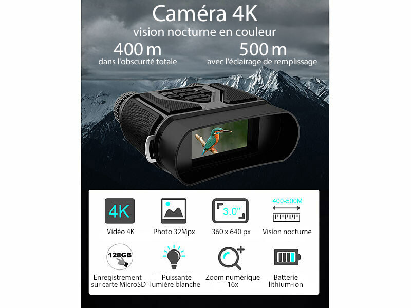 Appareil de vision nocturne binoculaire DN-750 avec caméra 4K ...