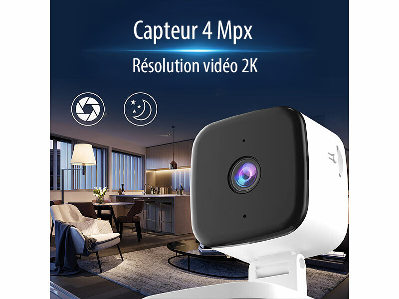 Mini caméra connectée IP 2K IPC-240 avec vision nocturne et support 360 ...