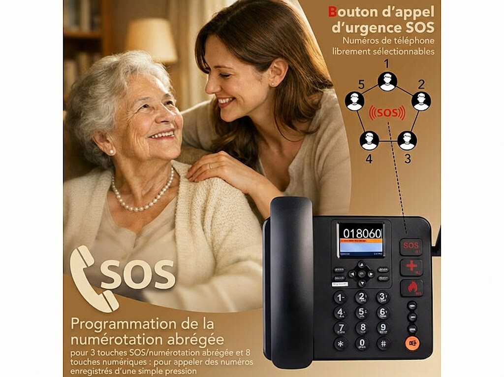 Téléphone fixe 4G double SIM avec batterie rechargeable TTF-410 ...