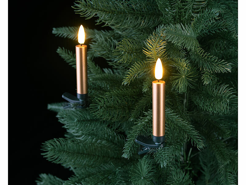 10 bougies LED télécommandées effet flamme pour sapin de Noël - coloris doré | Bougies à LED ...