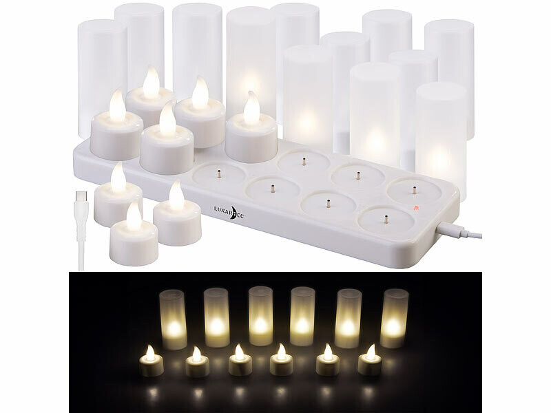 12 bougies chauffe-plat LED rechargeables avec photophores | Bougeoirs ...