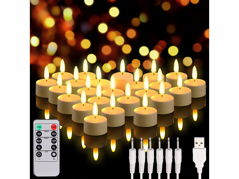 24 bougies chauffe-plat LED effet flamme rechargeables et ...