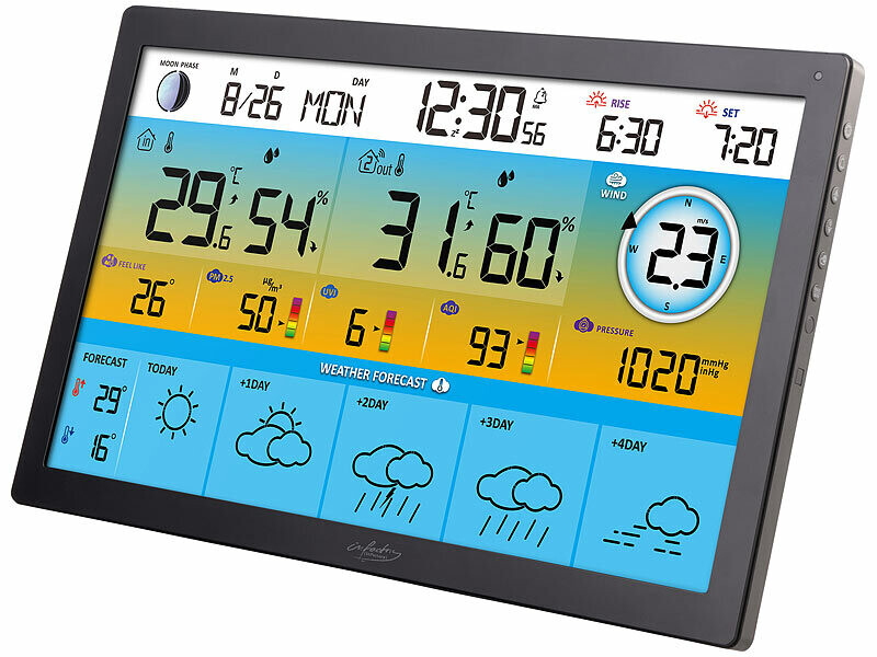 Station météo connectée FWS-910 avec écran 15,6’’ et capteur extérieur ...