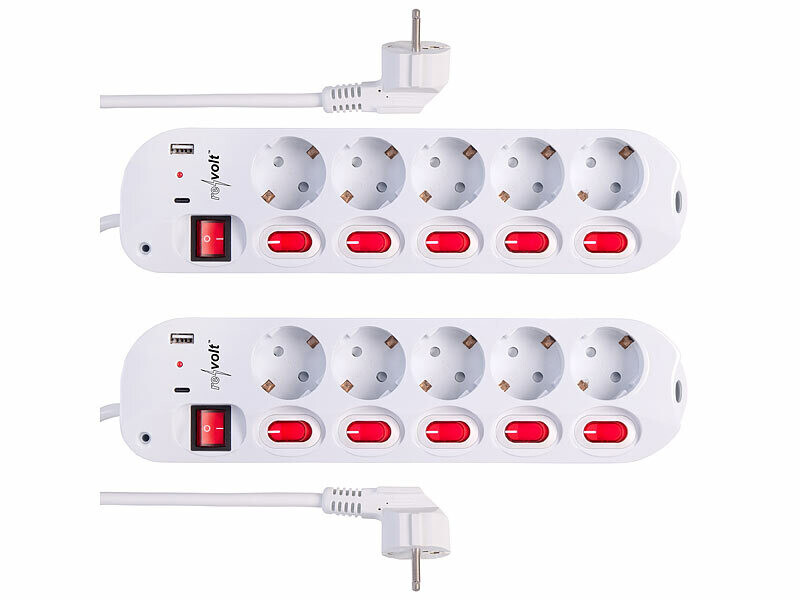 Multiprise 5 prises avec interrupteurs et 2 ports USB | Multiprises ...