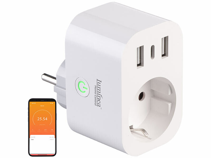 Prise connectée avec wattmètre et 3 ports USB avec charge rapide ...